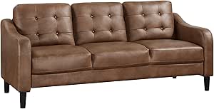 Orry 77 Inch Sofa, Button Tufted Back, Brown Microfiber, Black Solid ...