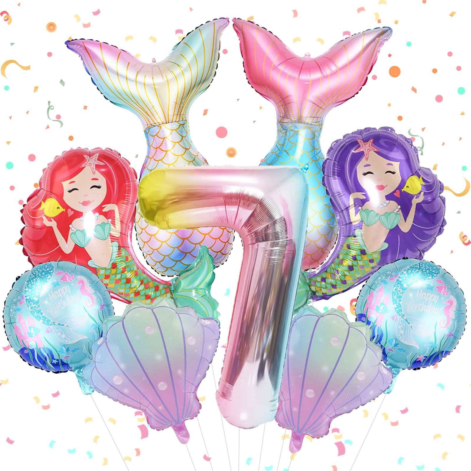 Snapklik.com : 9 Pcs Mermaid Balloons Large Number 7 Balloons Colorful ...