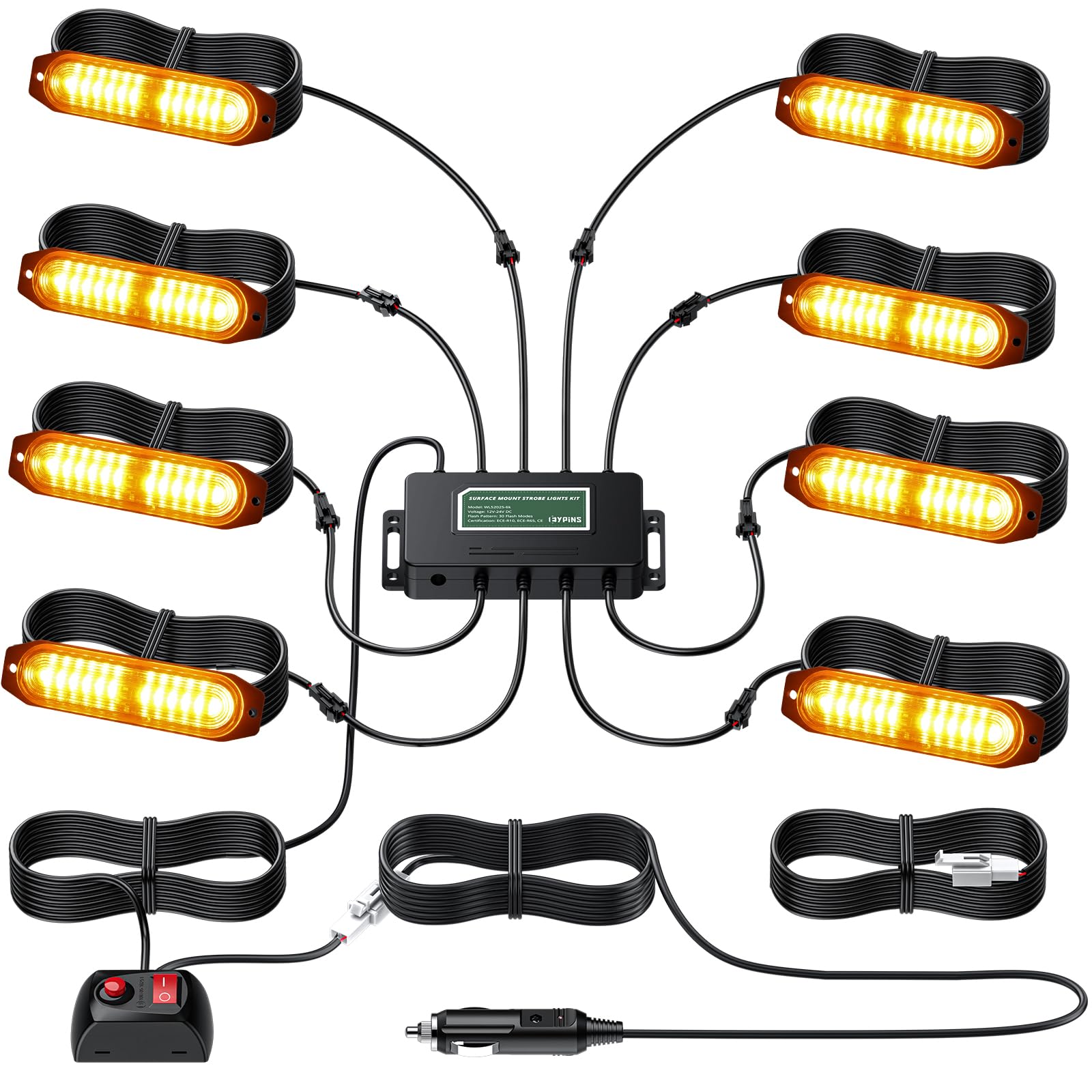 EYPINS 8X 12 LED Frontblitzer, 30 Modi Warnlicht Warnleuchte Stroboskop ...
