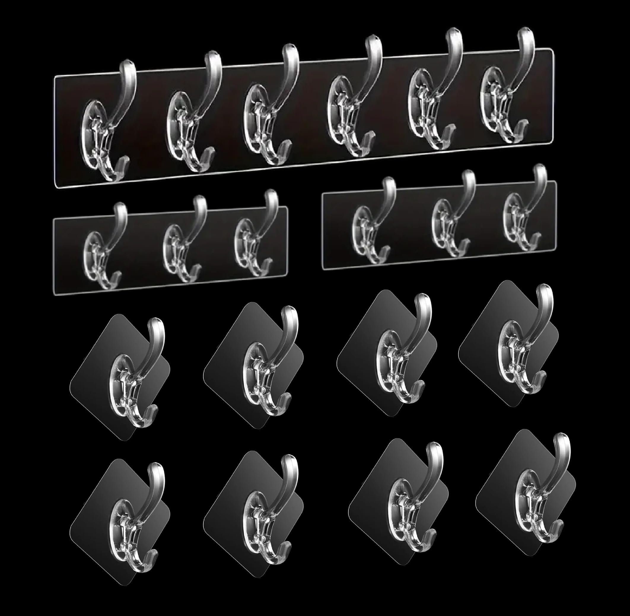 7Pcs 6 Rows Multifunctional Transparent Sticky Hook Set Adhesive ...