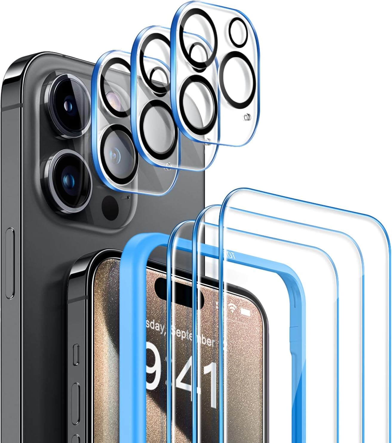 Amazon.com: CANSHN [3+3 Pack] for iPhone 15 Pro Max Screen Protector ...