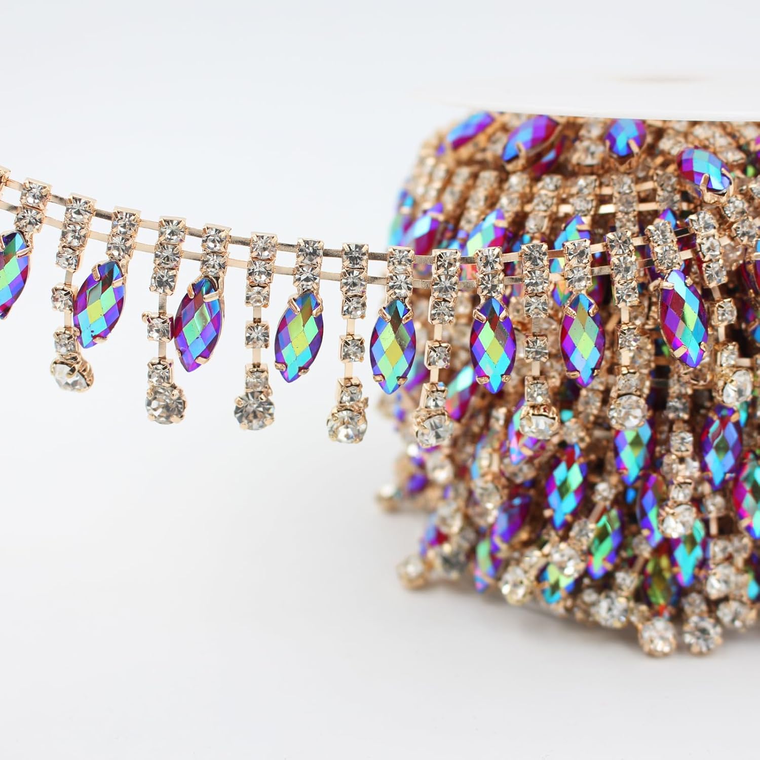 Amazon.com: PEARLY JUN 1 Yards Rhinestone Trim Chain Crystal AB Gold ...