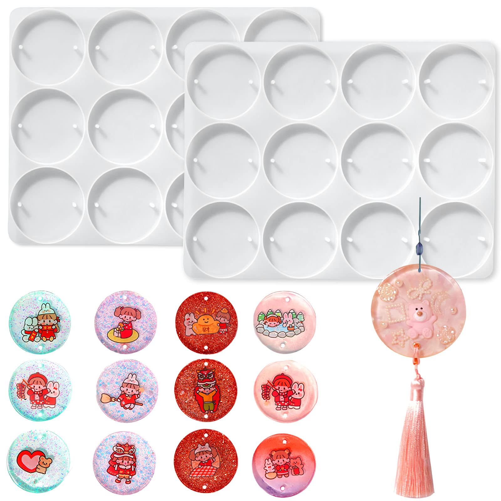 Amazon.com: Szecl 2Pcs Round Silicone Mold with 2 Hole 12 Deep Cavity ...