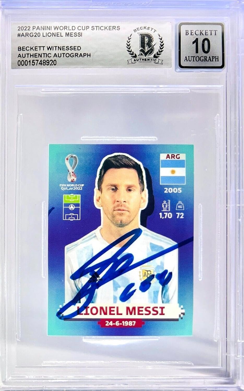 2022 Panini WC Sticker Signed Lionel Messi Argentina #ARG20 Beckett ...