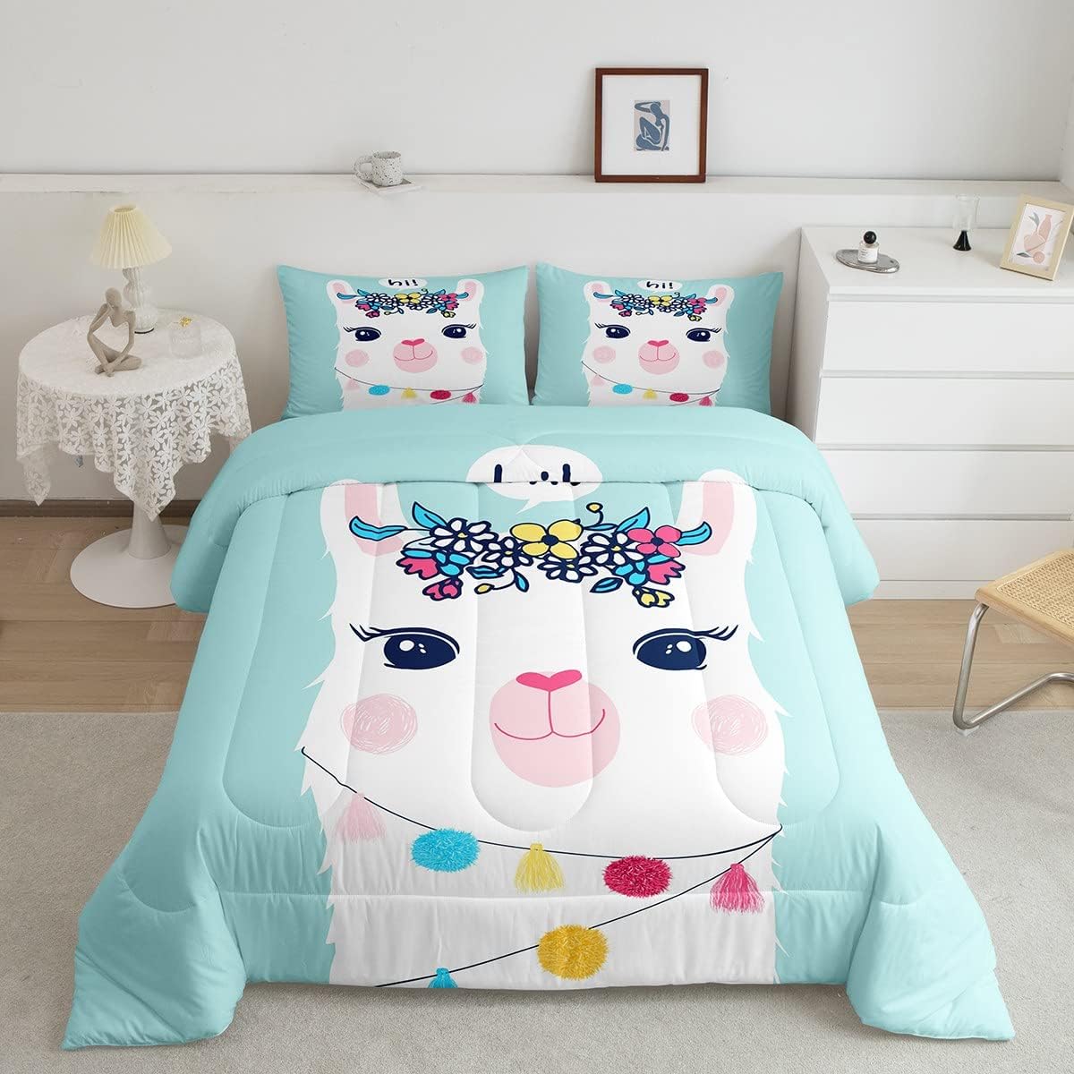 Amazon.com: Feelyou Girls Cute Llama Comforter King Size Cartoon Llama ...