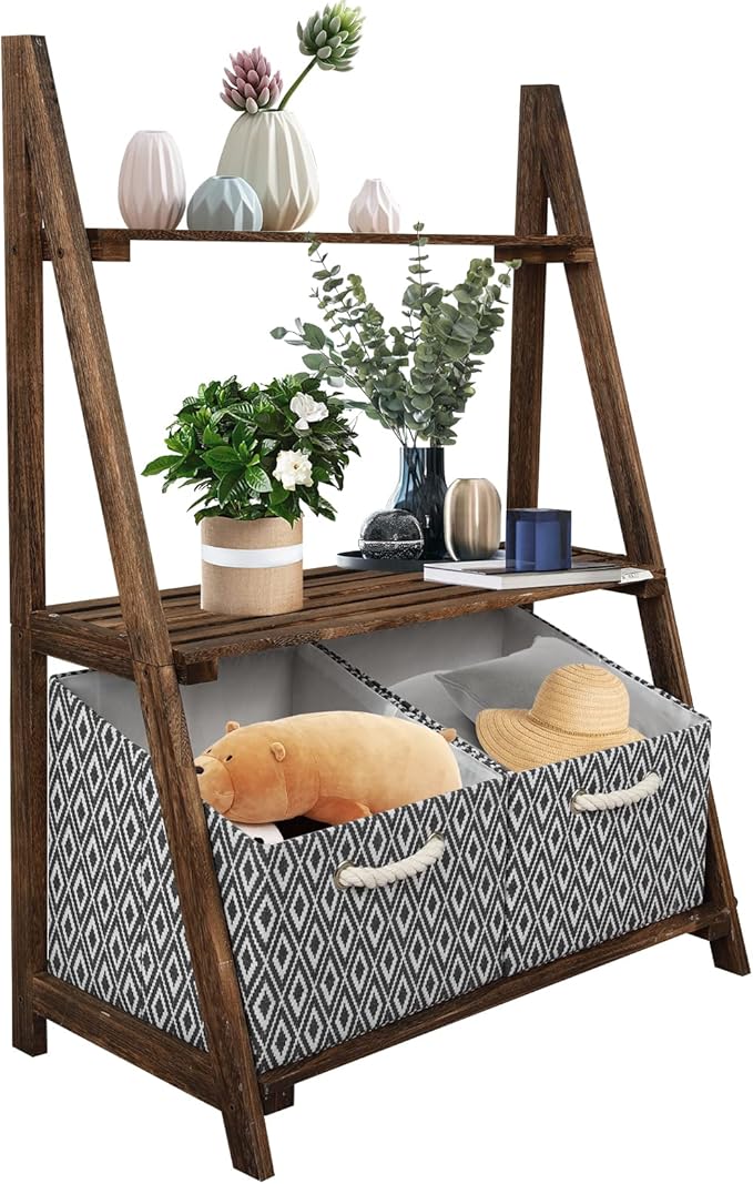 Amazon.com: ECOMEX Small Ladder Shelf, 3-Tier Ladder Bookshelf with 2 ...