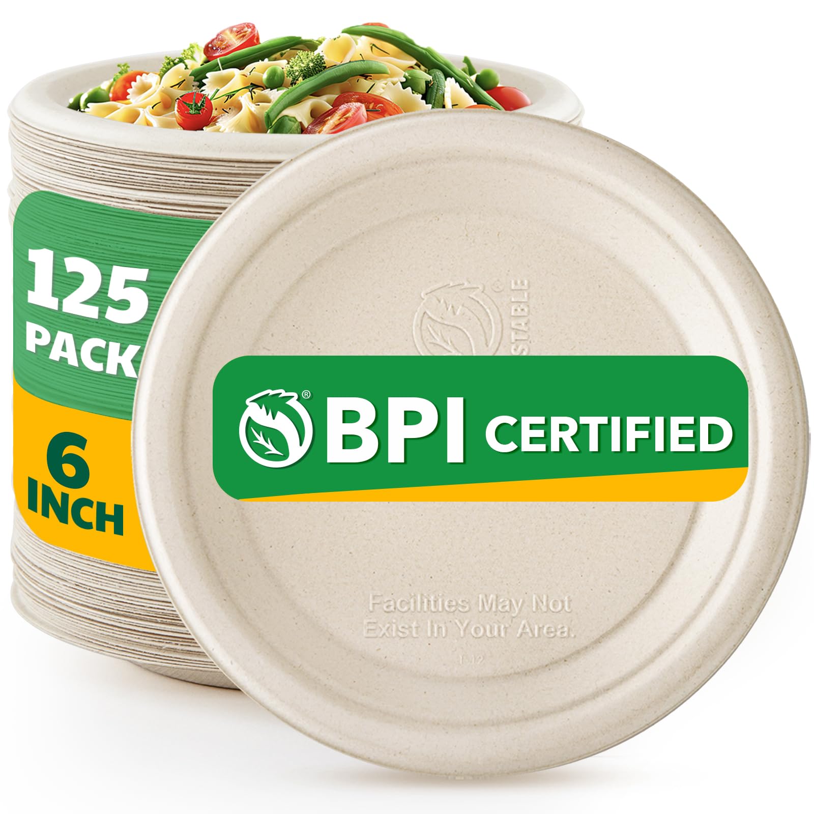 Amazon.com: Joyborn 125 Count Compostable Paper Plates, 6 Inch Heavy ...