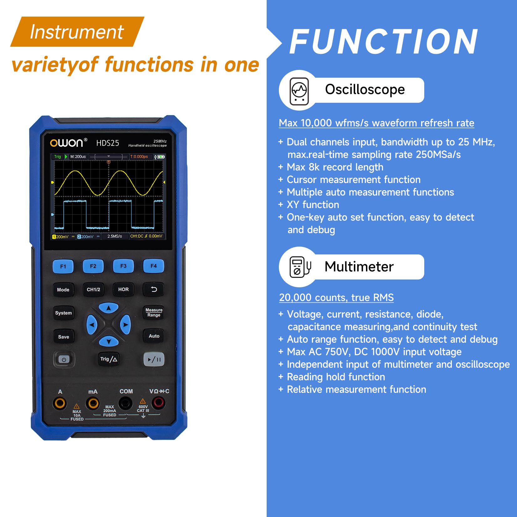 Snapklik.com : OWON Handheld Oscilloscope, Digital Multi Functional ...