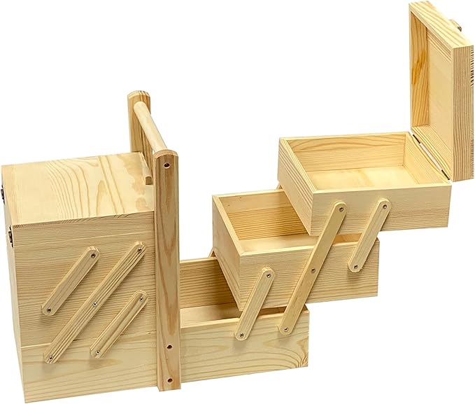 Amazon.com: Wooden Sewing Box Unfinished Wood Sewing Storage with 5 ...