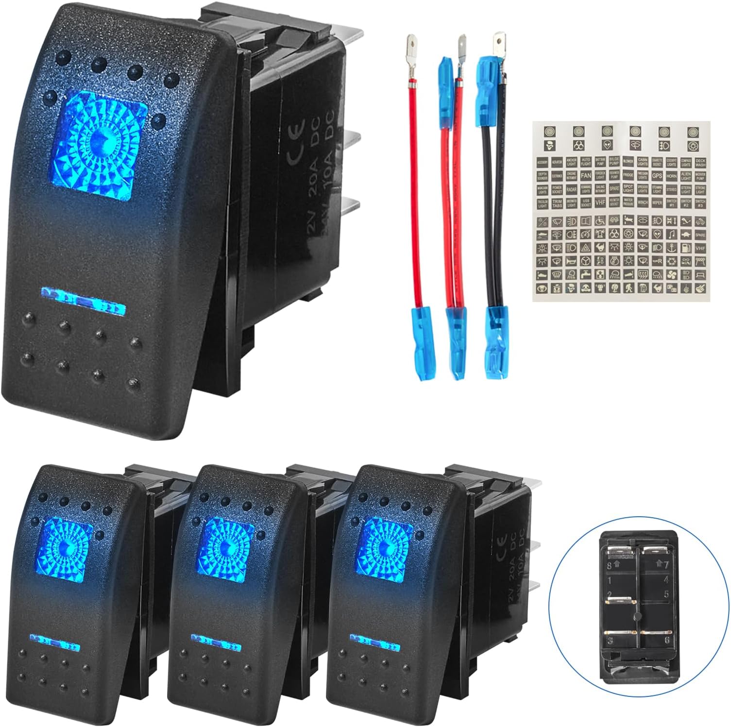 Amazon.com: Anina 4PCS Rocker Switch 5Pin SPST 20A/12V 10A/24V ON/Off ...