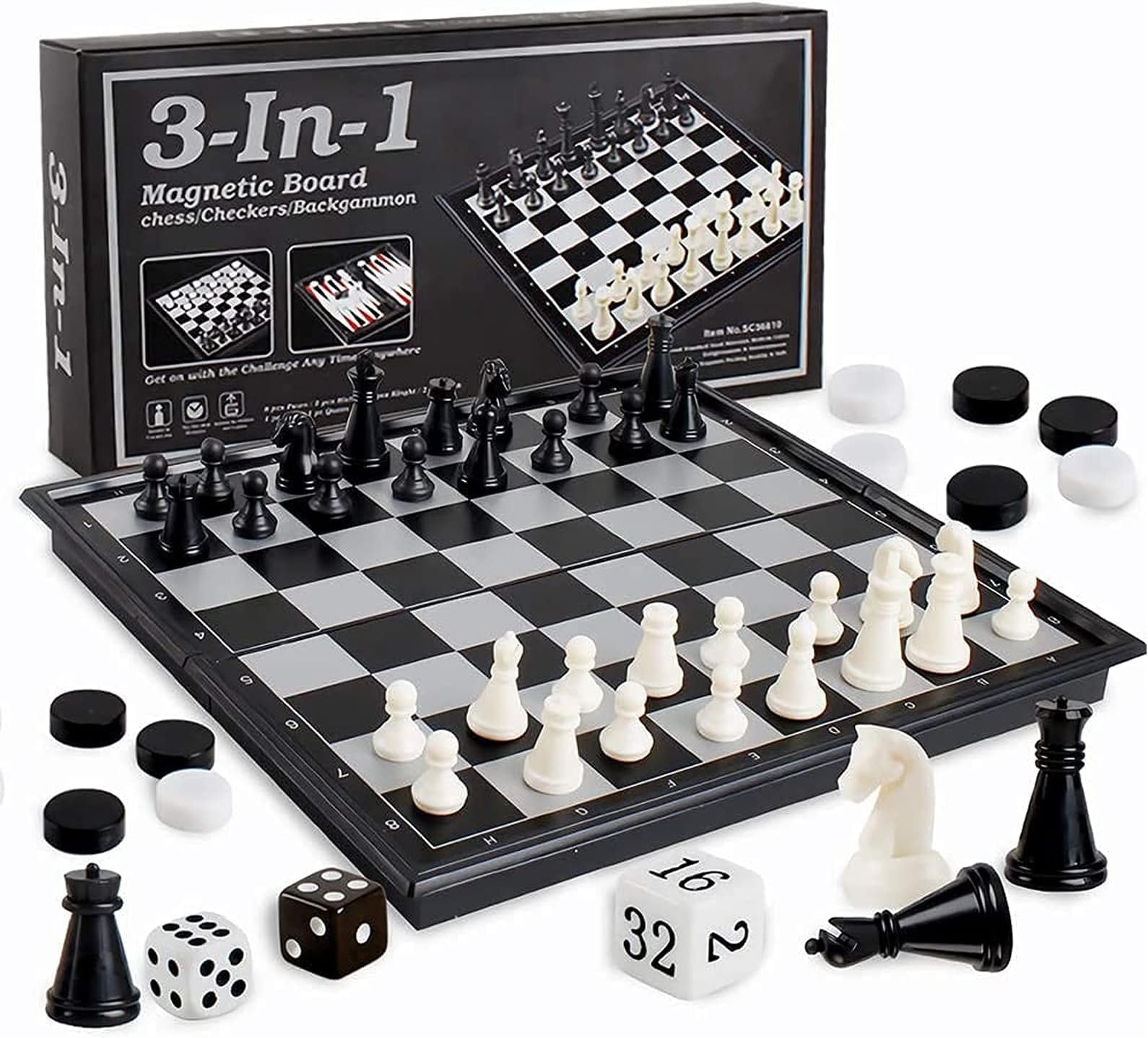 Arabest 3-in-1 Magnetic Chess Set, 3 in 1 Chess Checkers Backgammon Set ...
