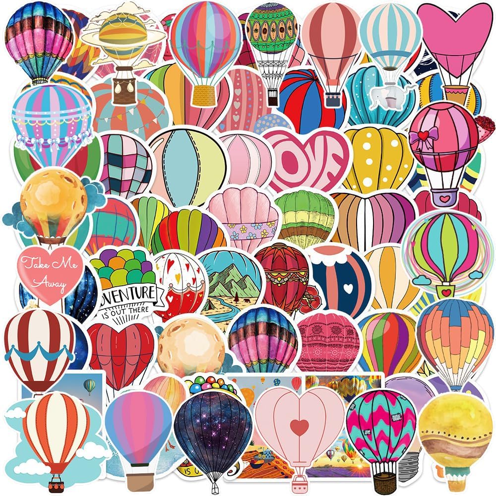Amazon.com: 100Pcs Hot Air Balloon Stickers | Hot Air Balloon Balloons ...