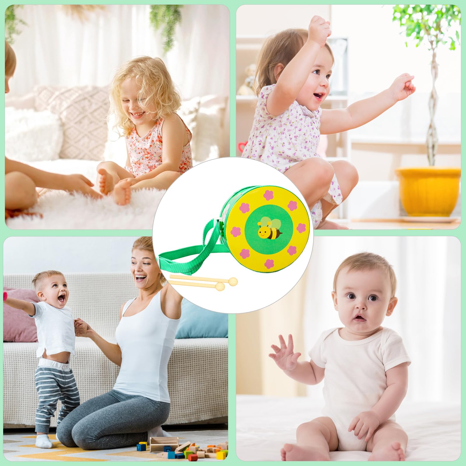 Satiskid Toddler Wooden Drum Set, Double-Sided Hand Drum for Children ...