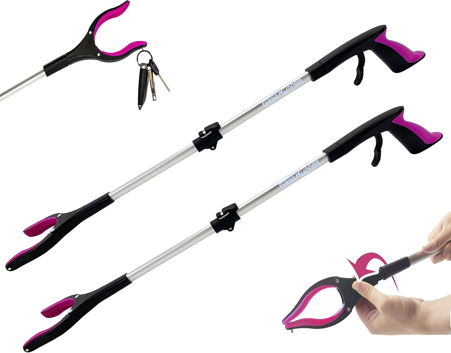 2-Pack 32" heavy duty FDA registered GrabRunner Reacher Grabber with ...