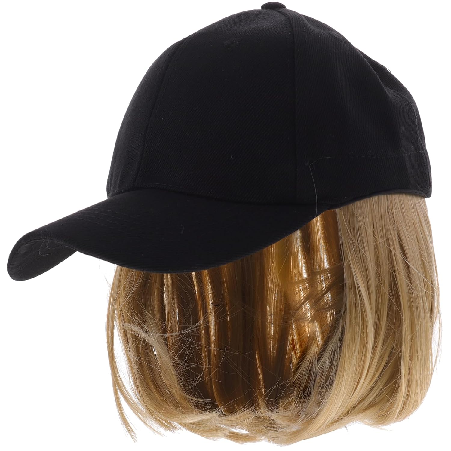 Amazon.com: DOITOOL Canvas Hat Wig Straight Human Hair Wig Hats Has ...