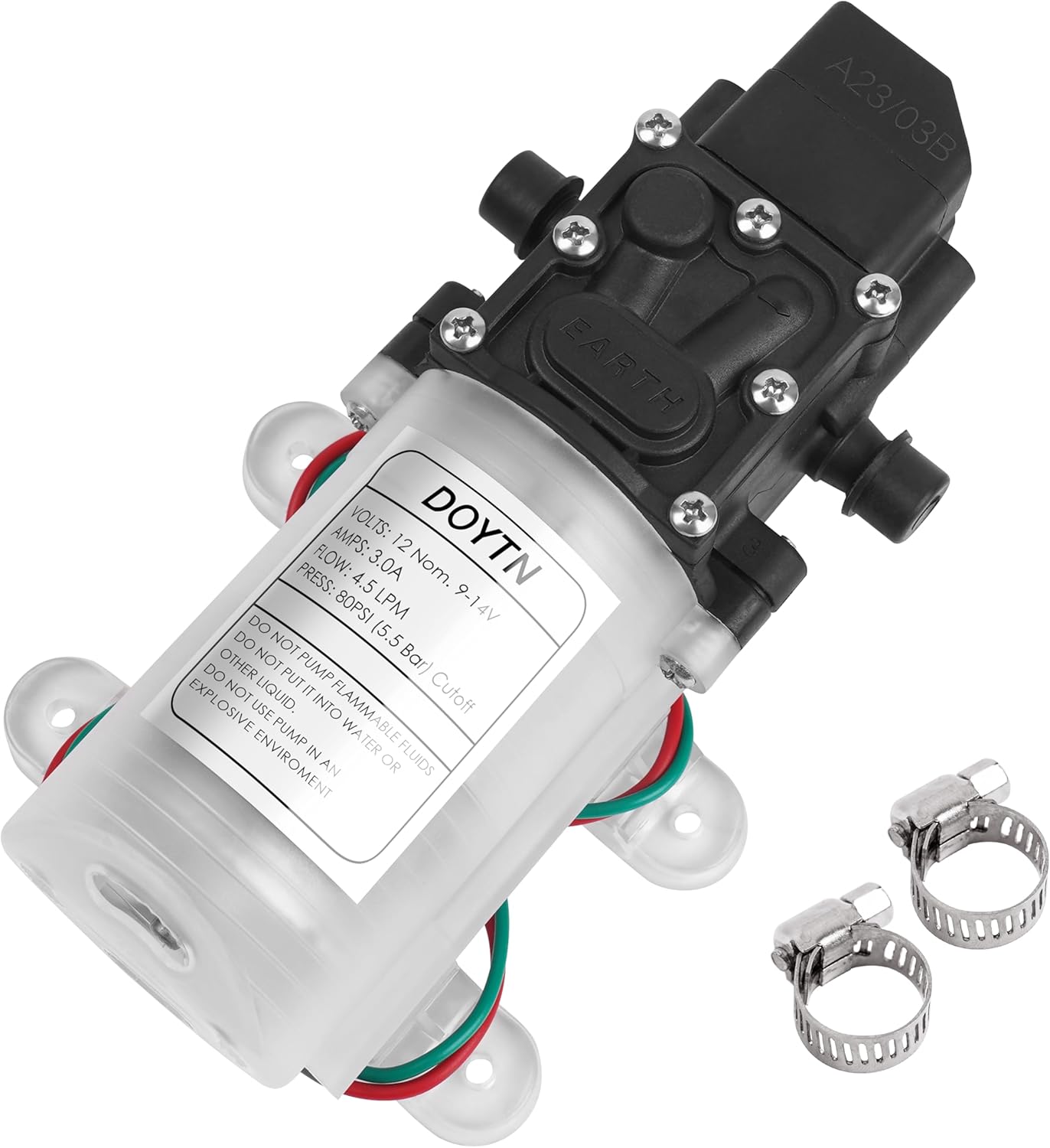 Amazon.com: 12V Diaphragm Water Pump with Pressure Switch – 1.2 GPM 80 ...