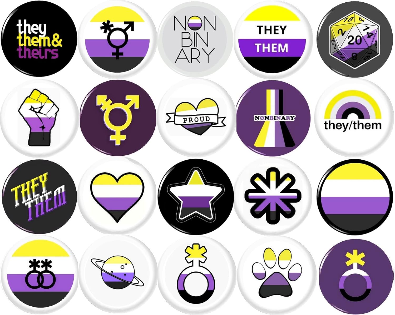 Amazon.com: NON BINARY x 20 NEW 1" inch (25mm) set of button pins badge ...