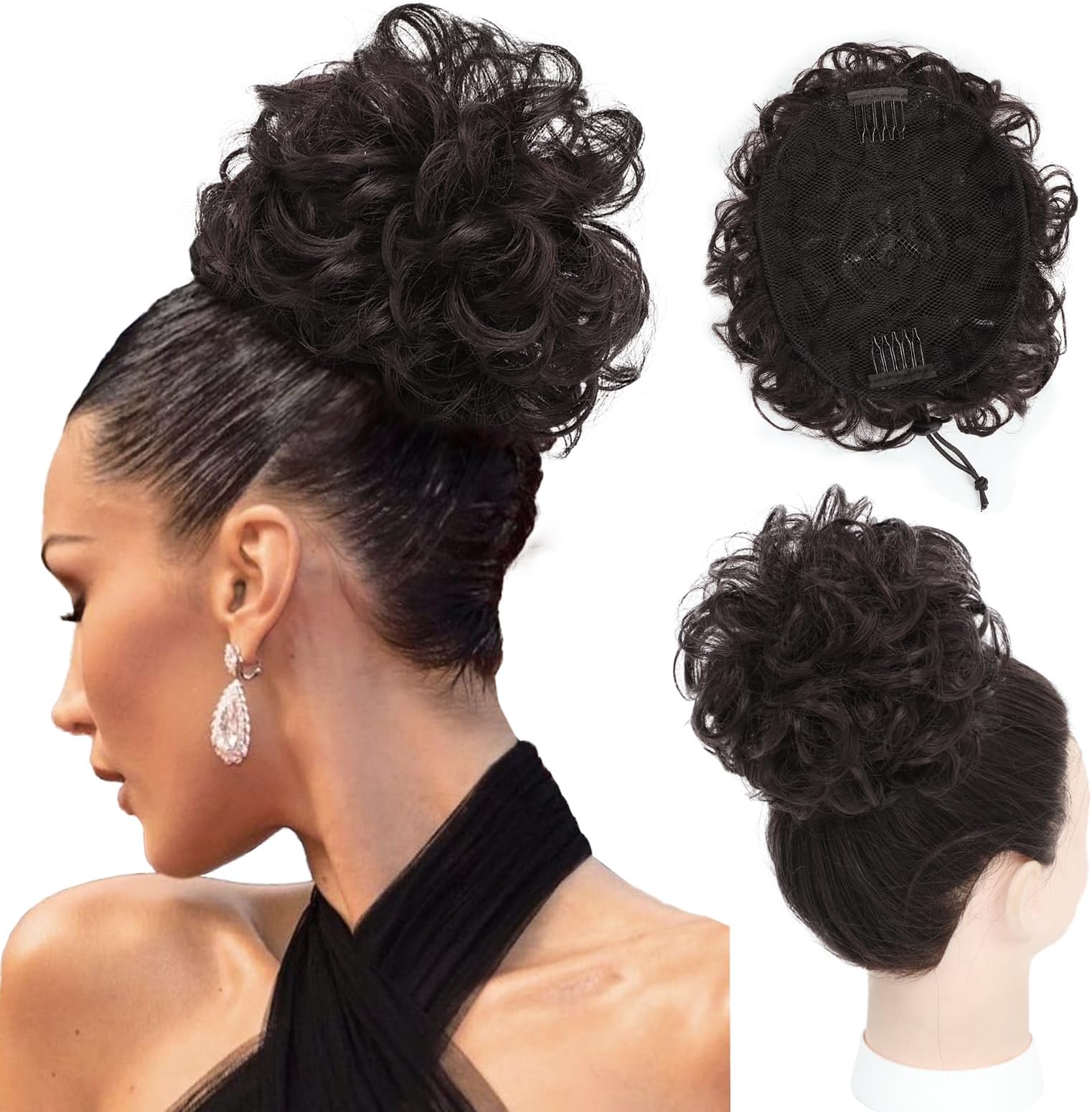 Amazon.com : KRSI Salt and Pepper Hair Bun Curly Messy Gray Buns Hair ...