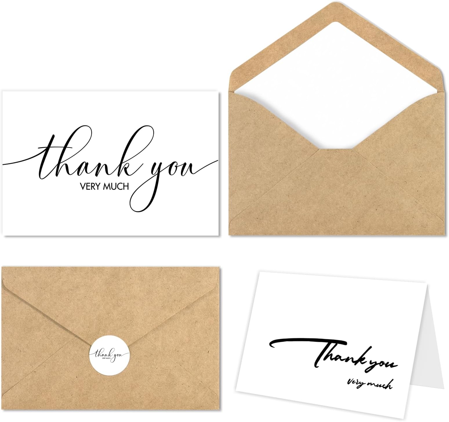 Amazon.com : AZAZA 48 Pack Thank You Cards with kraft Envelopes and ...