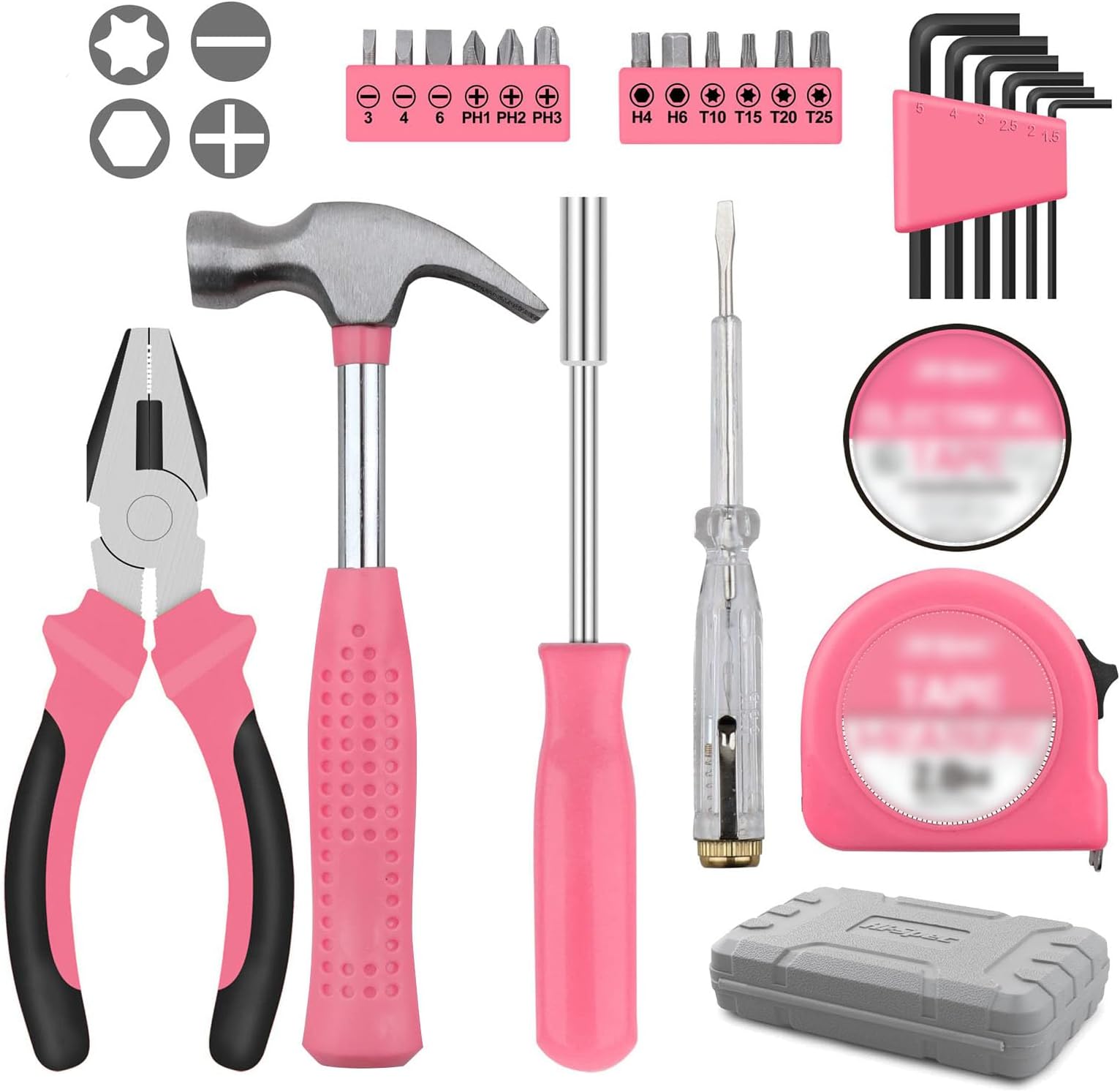 24 PCS Pink Tool Kit for Women, Mini Household DIY Tool Kit for Ladies ...