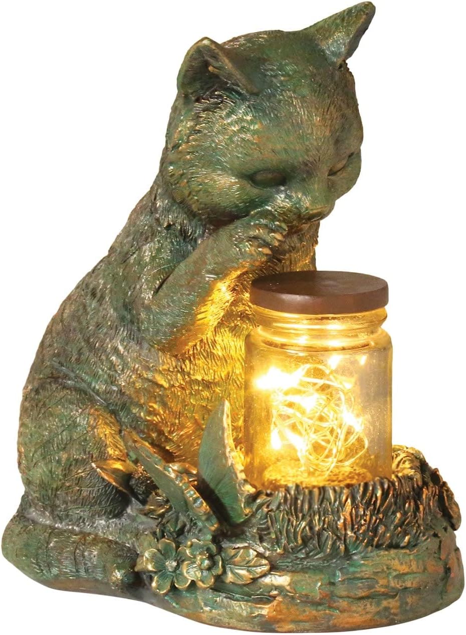 Amazon.com : WHAT ON EARTH Lighted Kitten Sculpture - Solar LED Light ...