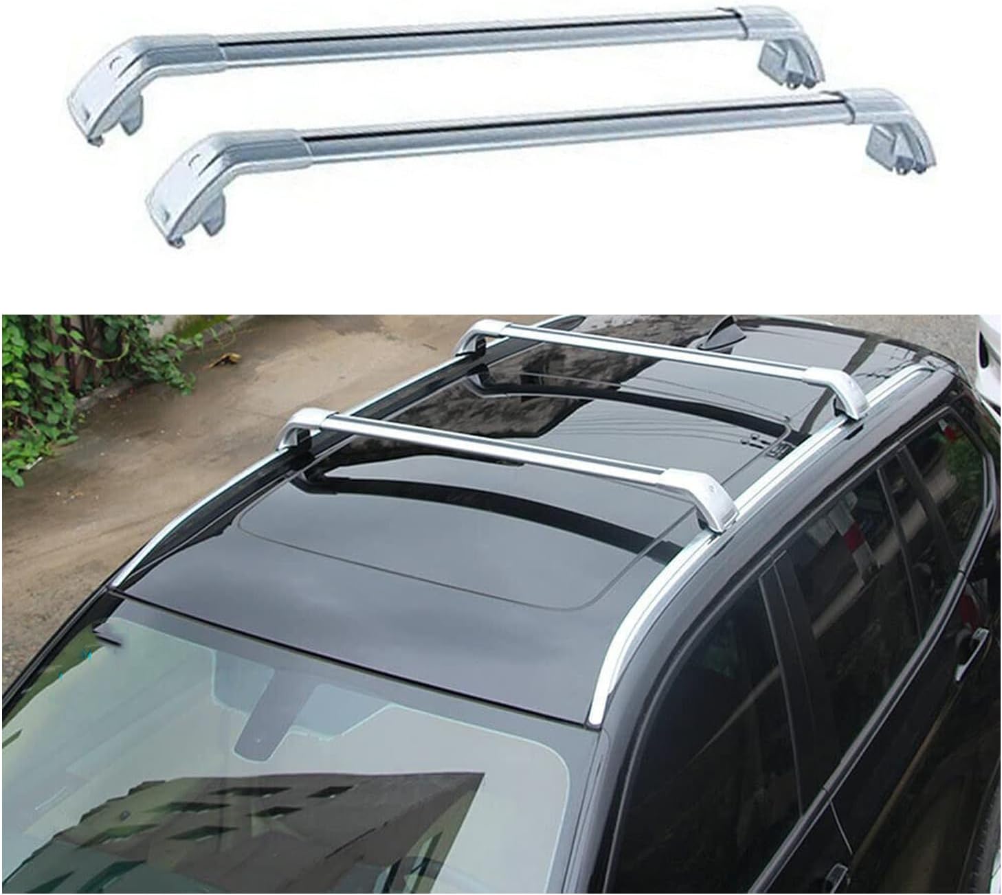 Amazon.com: 2Pcs Lockable Roof Rail Rack Cross Bar Aluminum White ...