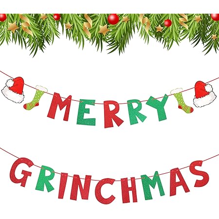 Amazon.com: Merry Grinchmas Banner Red & Green Glitter- Grinch ...
