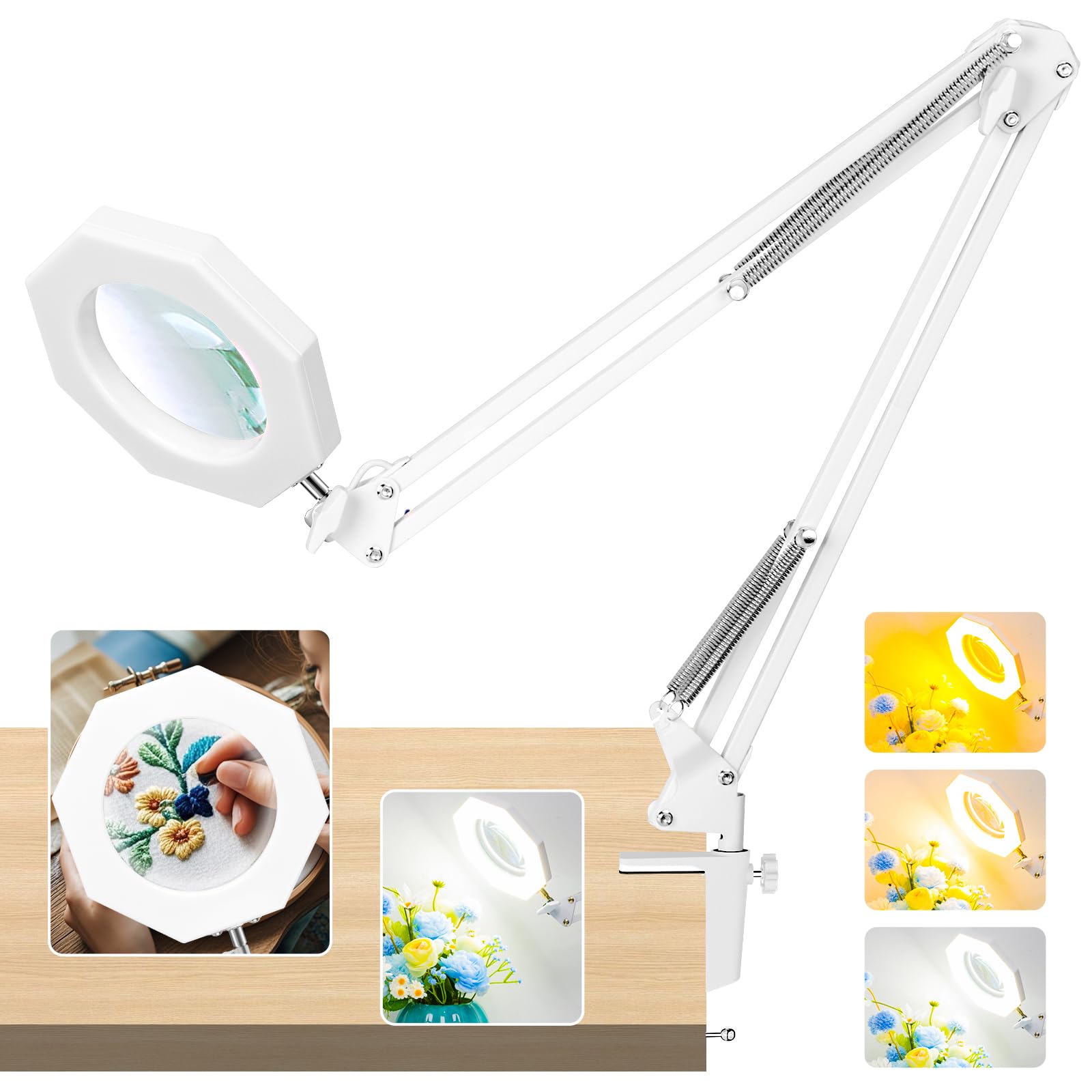 KIRKAS 10X Magnifying Glass with Light and Clamp, Octagon LED ...