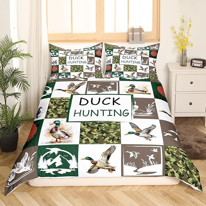 Amazon.com: Duck Hunting Queen Bedding Set Mallard Duck Duvet Cover Fishing and Hunting Themed ...