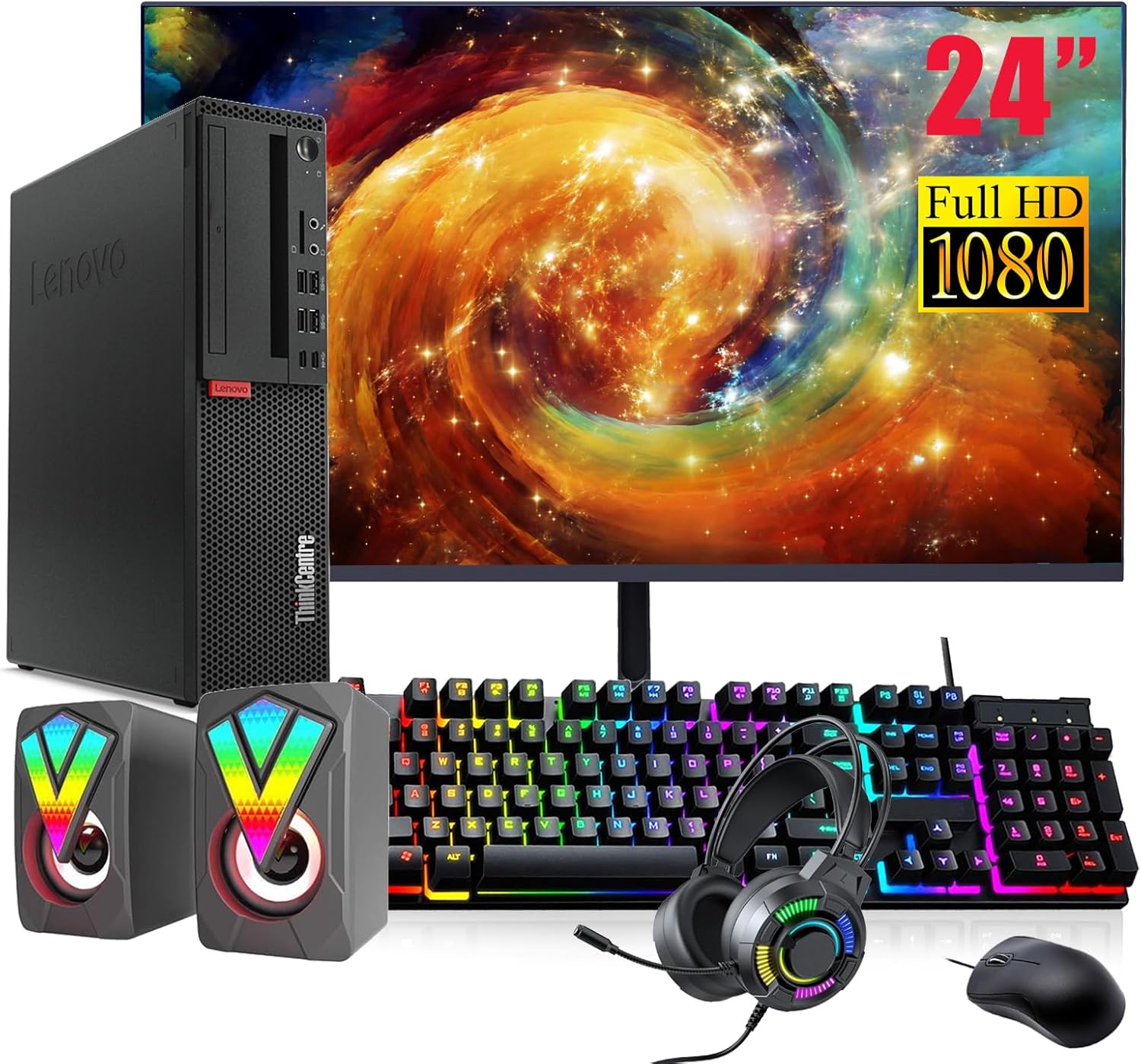 Lenovo ThinkCentre M910S SFF Desktop Computer & 24" FHD Monitor, RGB ...