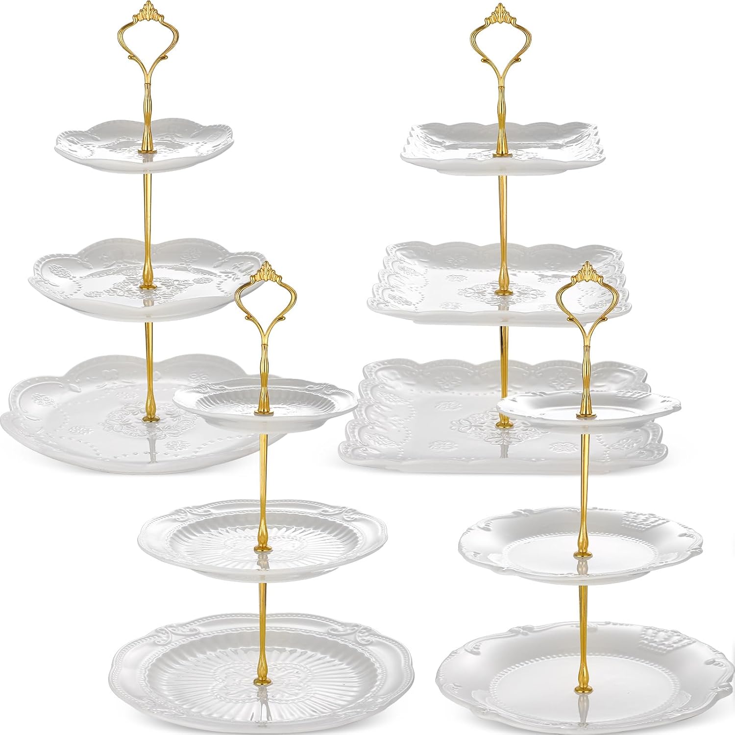 Amazon.com | Tioncy 4 Pack 3 Tier Cupcake Stand Ceramic Cake Tower ...
