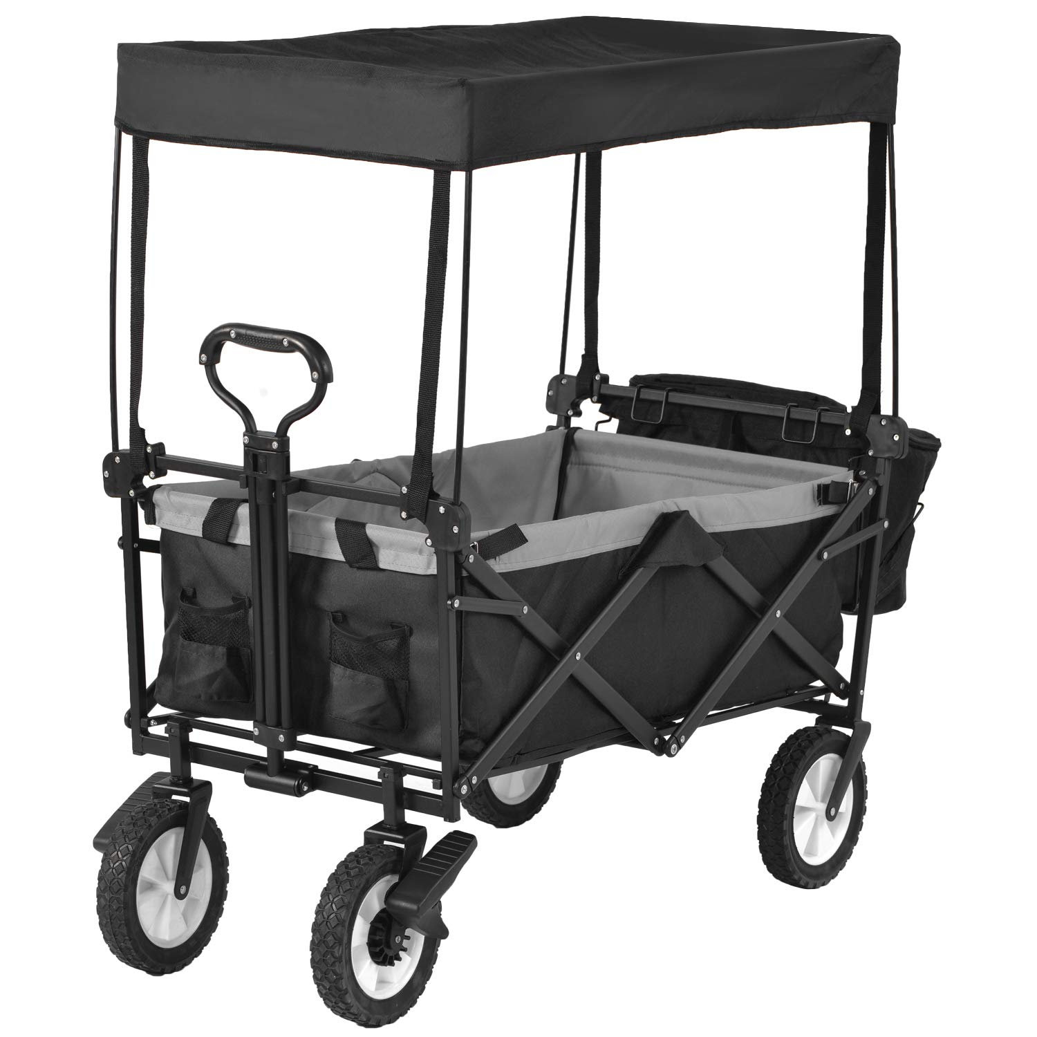 Buy Folding Trolley Cart With Removable Canopy Front Pocket Cup Holder