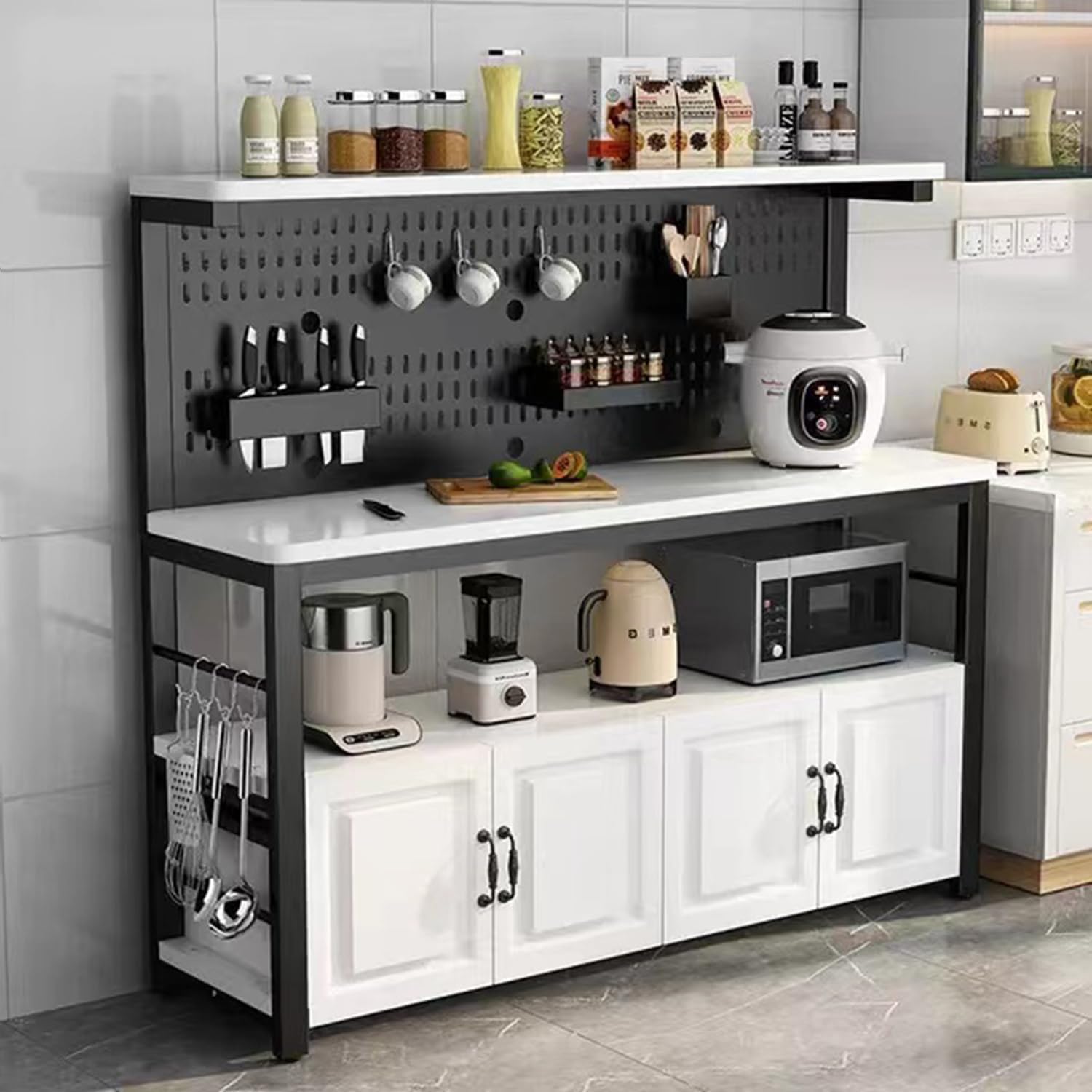 Amazon.com - BRALEM 4 Tiers Kitchen Baker's Rack with 4 Doors Cabinet ...