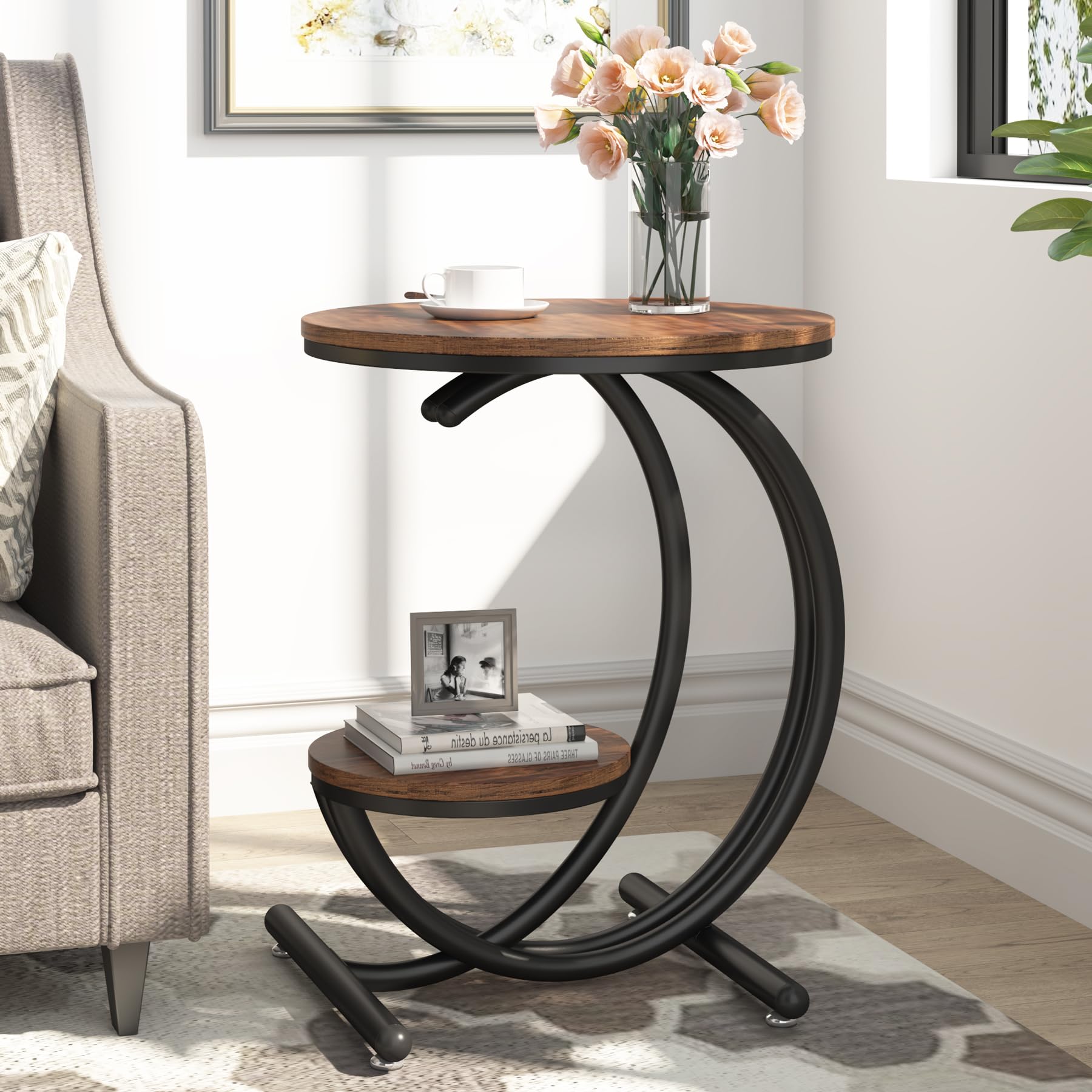 Amazon.com: Tribesigns 2-Tier Side Table, Industrial Round End Table ...
