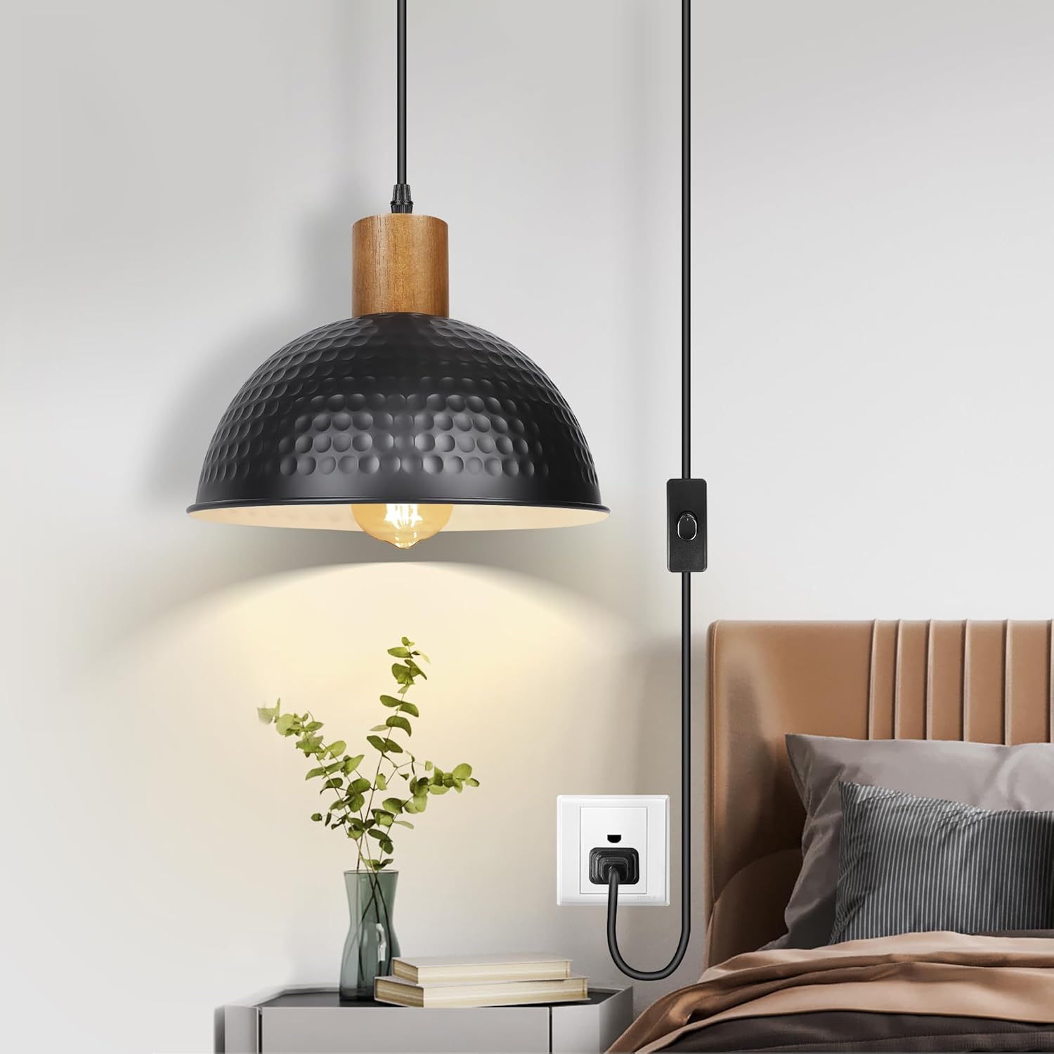 Plug in Pendant Light, Industrial Hanging Ceiling Lamp with 15Ft Cord ...