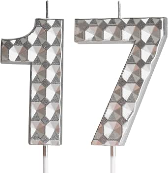Amazon.com: Silver 17th Birthday Candles,Diamond Design 3D Number 17 ...