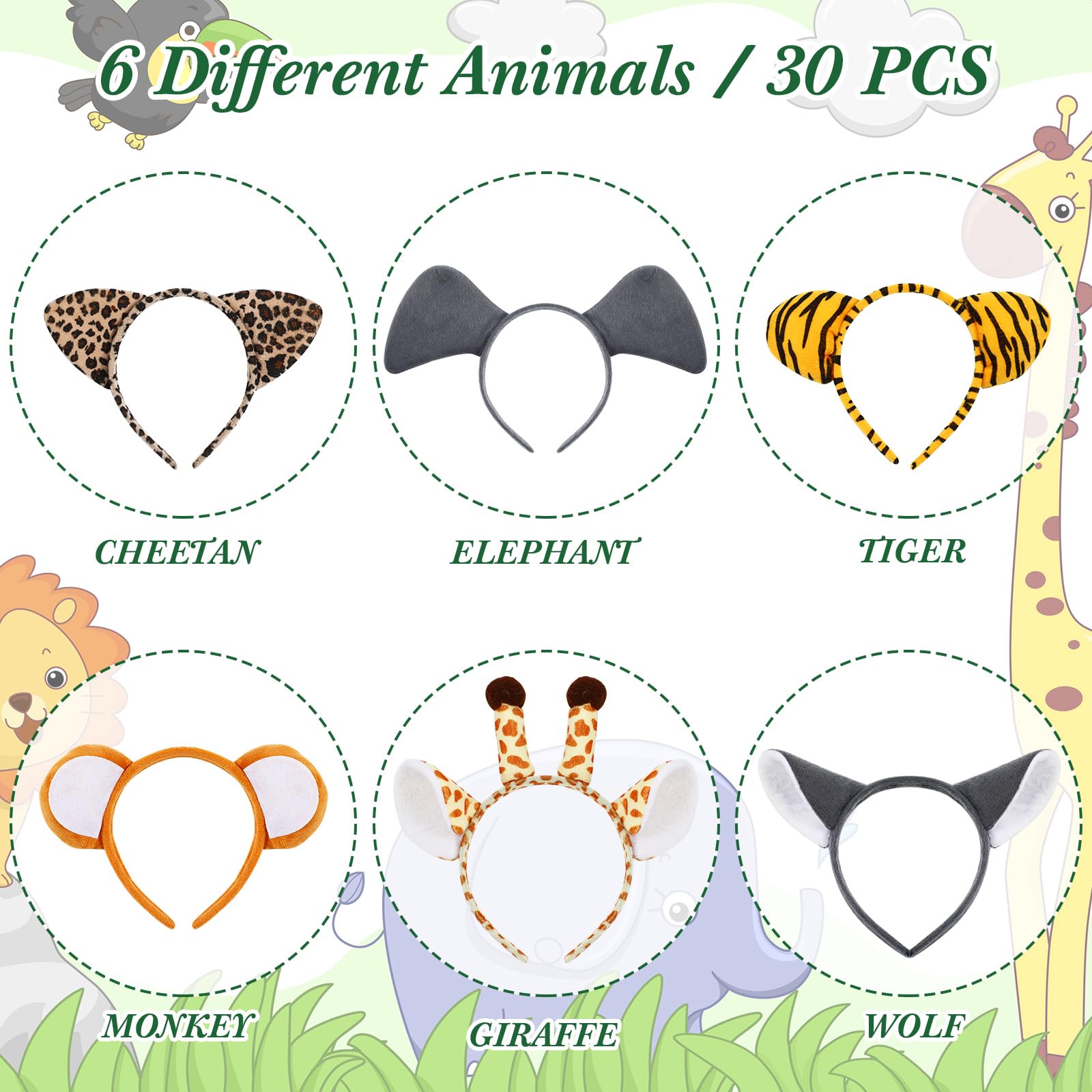Snapklik.com : Kigeli 30 Pcs Jungle Animal Safari Ears Headbands For ...