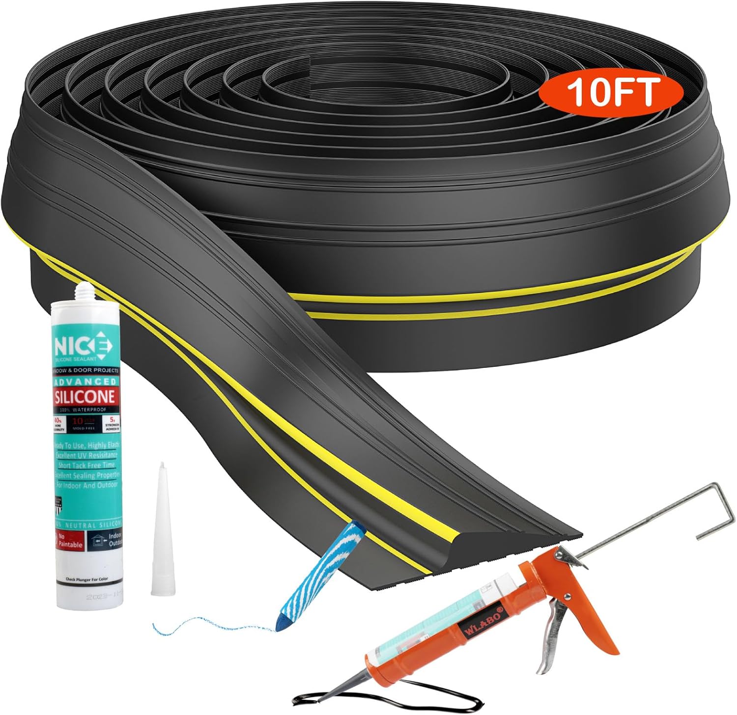 WLABO Universal Garage Door Threshold Seal Strip with Caulking Gun ...