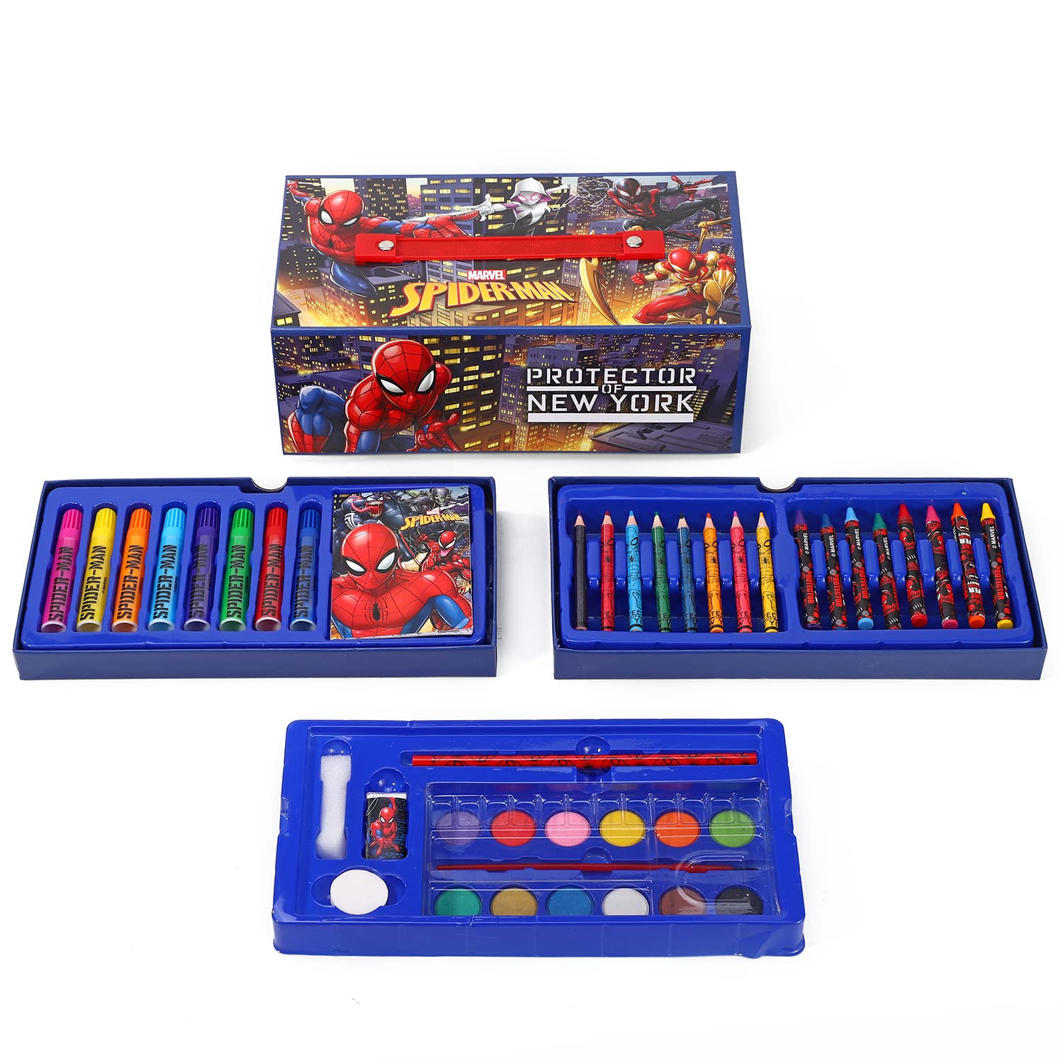 Spiderman Kids 52pc Colouring Art Stationery Set with Watercolour Felt ...