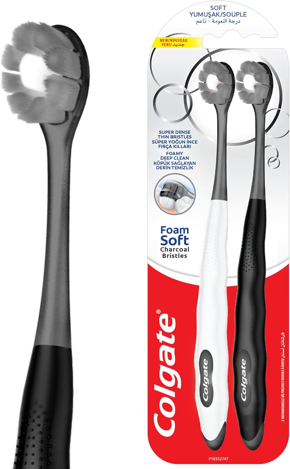 Colgate FoamSoft Charcoal Super Dense Thin Soft Bristle Toothbrush ...