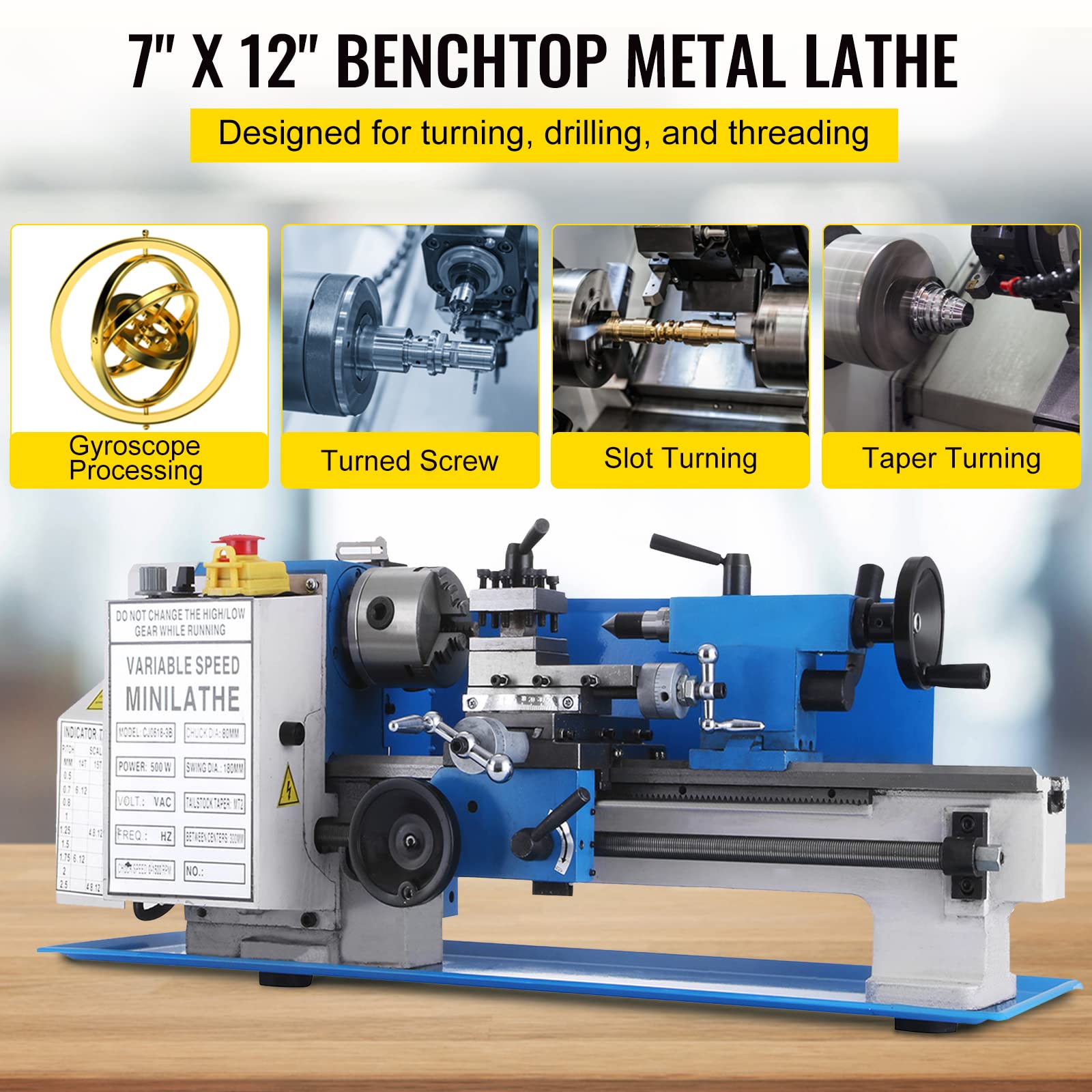 Mophorn Metal Lathe 7 x 12 Inch, Precision Mini Metal Lathe 2250 RPM ...