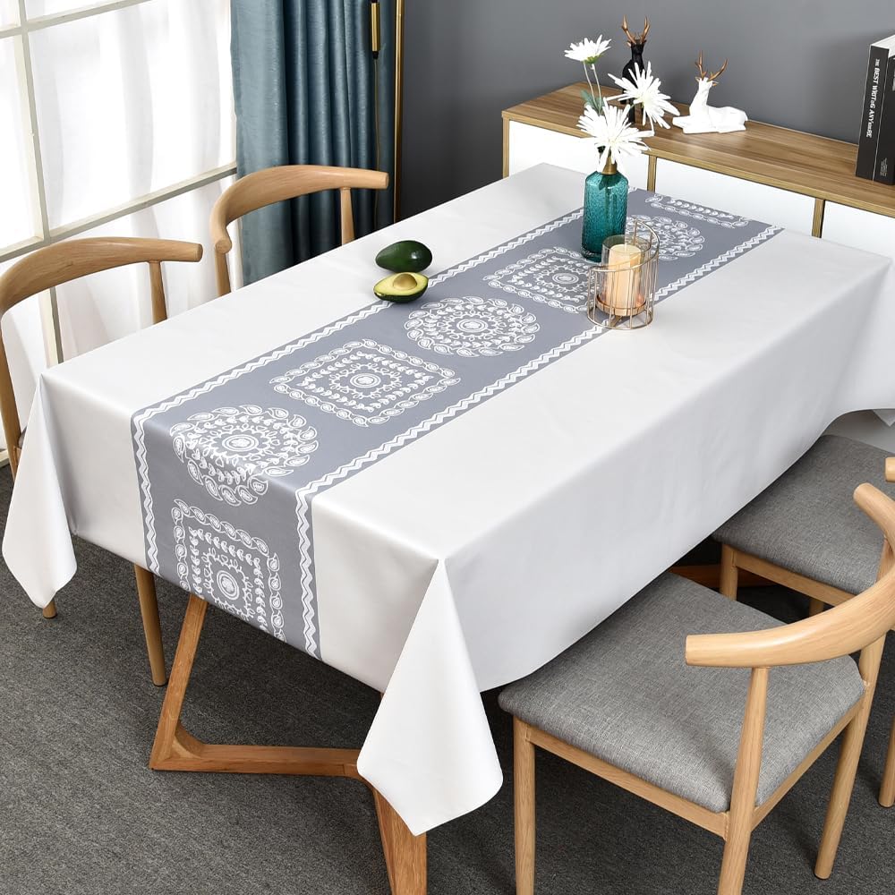 Amazon.com: TruDelve Plastic Table Cloth Rectangle Tables Gray Vinyl ...