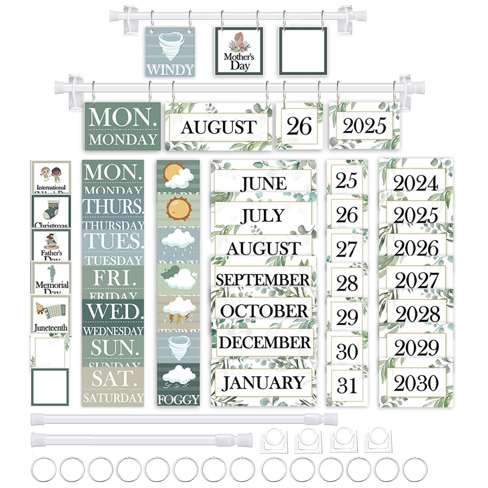 Amazon.com : EggSun 96 Cards Greenery Classroom Calendar Bulletin Board ...