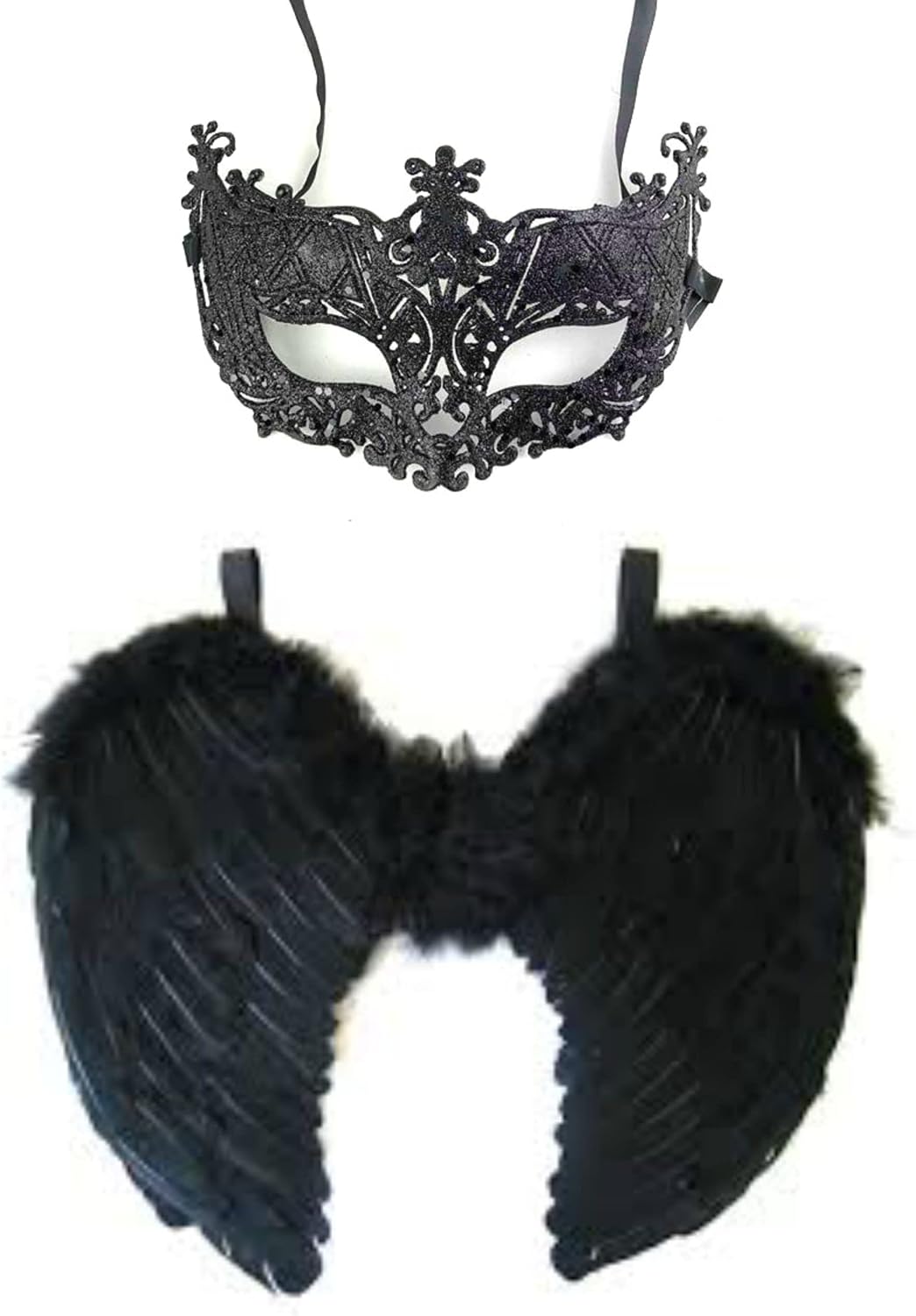 Allsorts Black Feather Dark Angel Wings and Black Glitter Face Mask ...