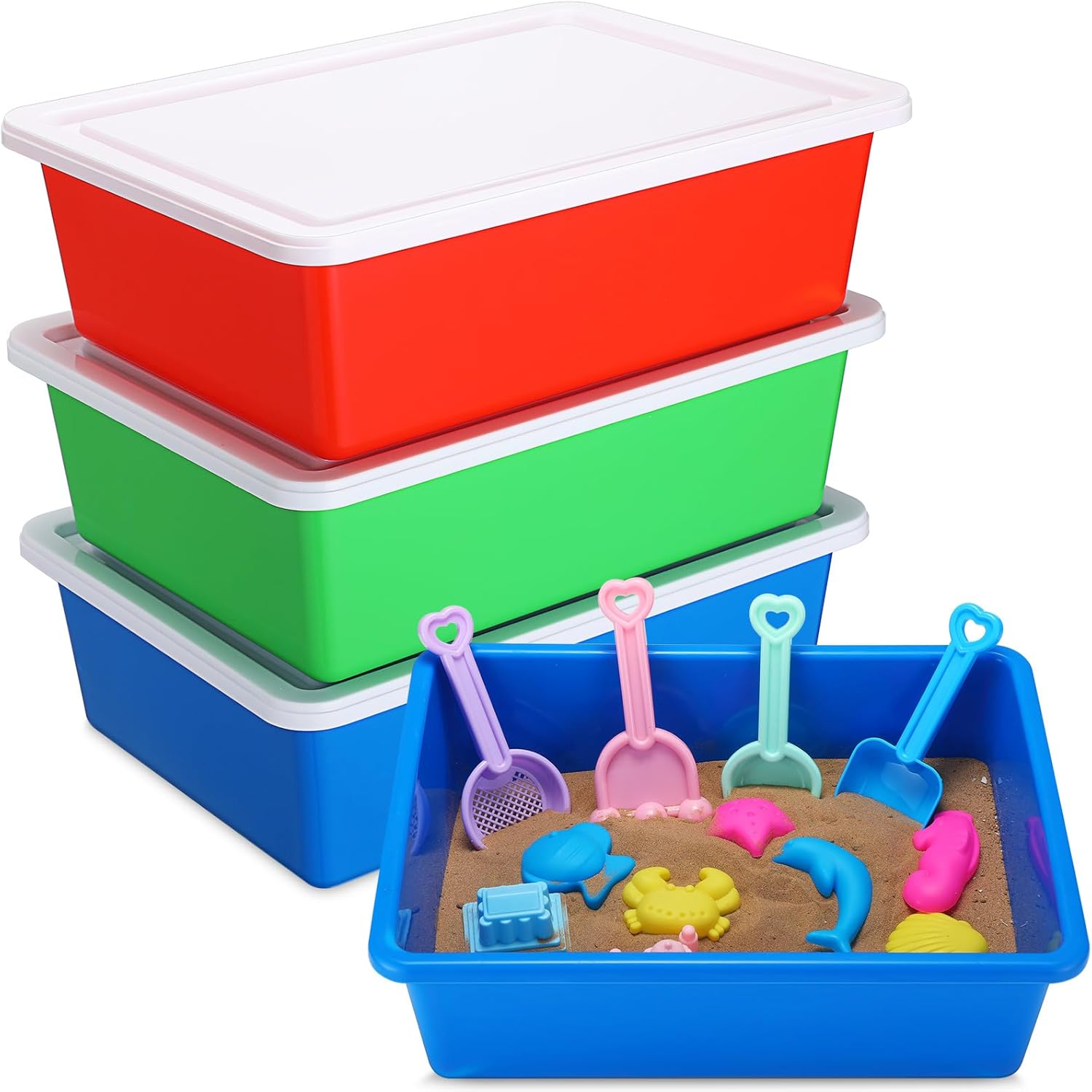 Amazon.com: Threehoney 3 Pcs Portable Sand Tray with Lid 15.5 x 11.6 x ...