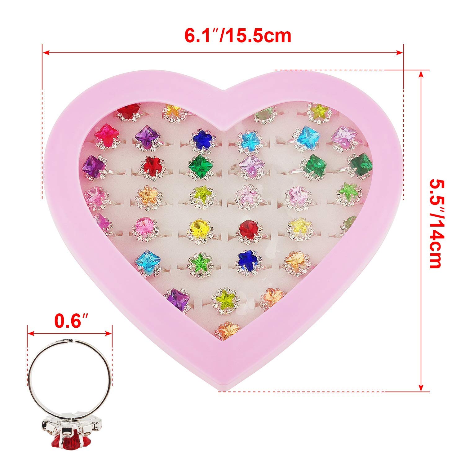 Buy NCN 36 pcs Little Girl Adjustable Rhinestone Gem Rings in Box ...