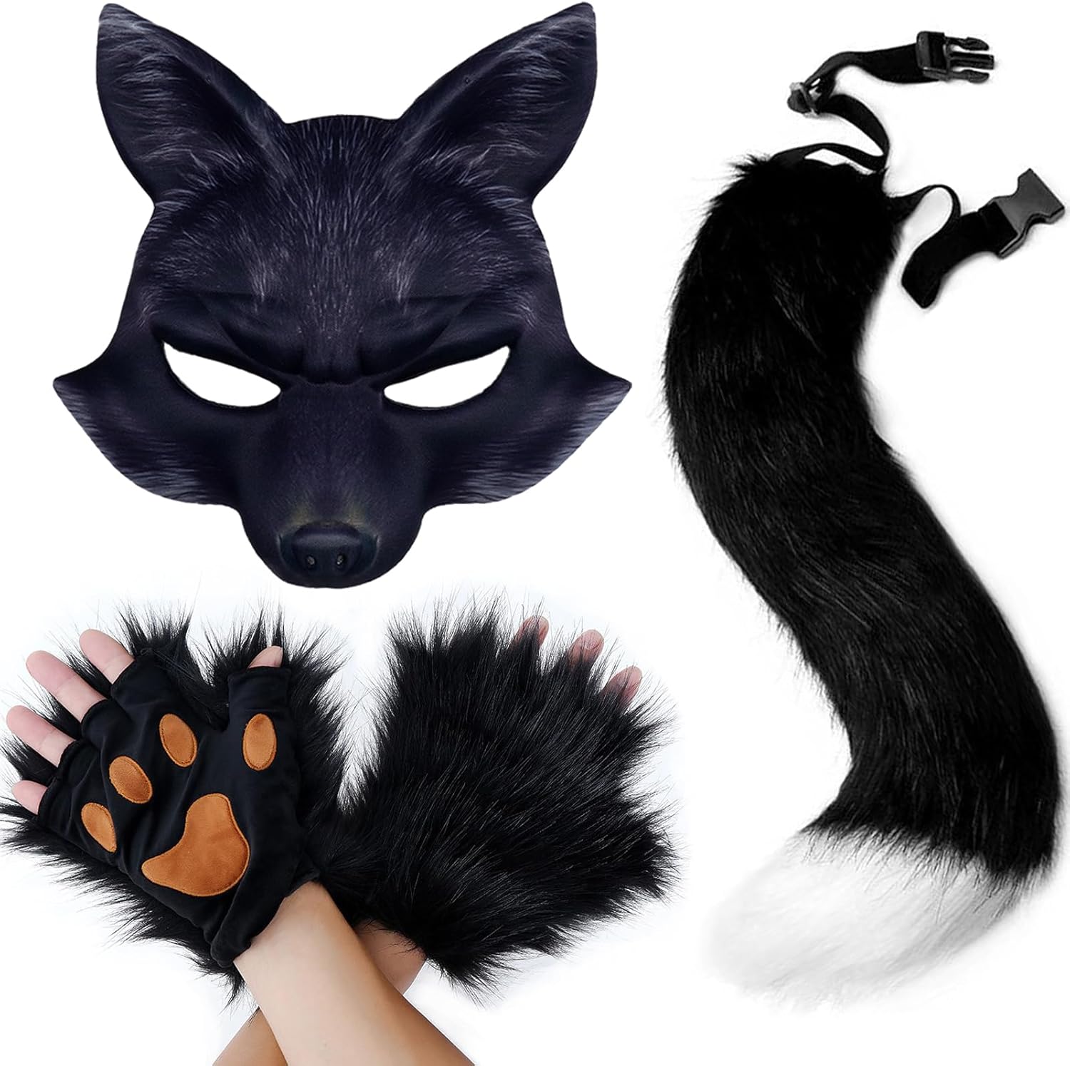 Amazon.com: GNAYOAHLI Therian Gear Costume：Wolf Mask, Fluffy Fox Tail ...