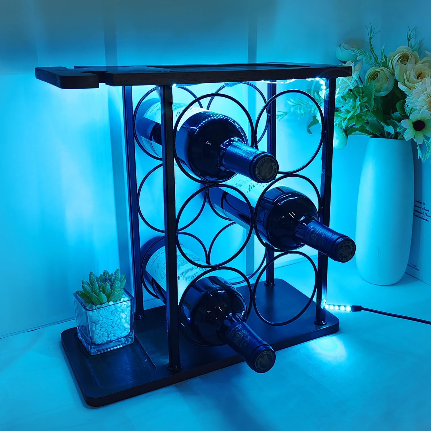 Amazon.com: Britrio Wine Rack Countertop with LED Light Wine Bottle ...