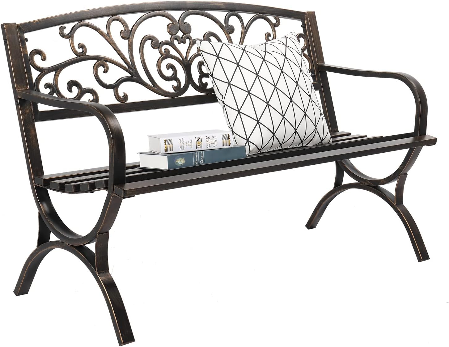 Amazon.com: Ynredee Outdoor Garden Bench,Cast Aluminum Metal Frame ...