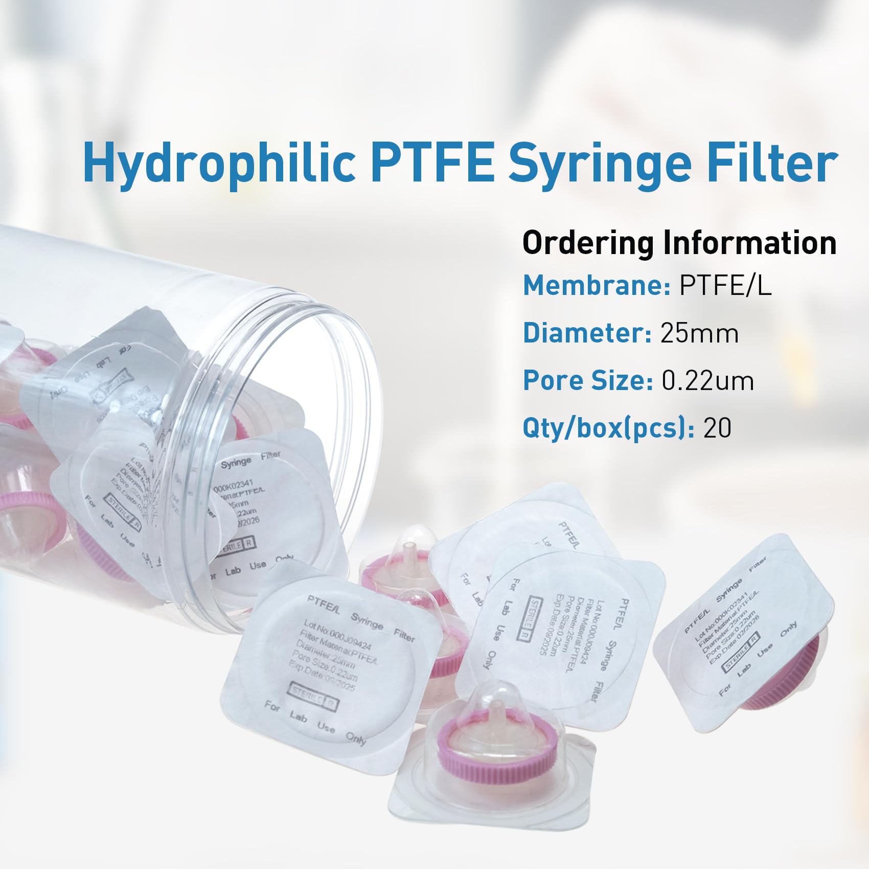 Snapklik.com : Sterilized Syringe Filter PTFE 20 Pack, 0.22 Um Pore ...